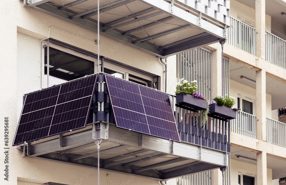 Solar Panel Balcony Building. Modern Balcony with Solar Power Energy ...
