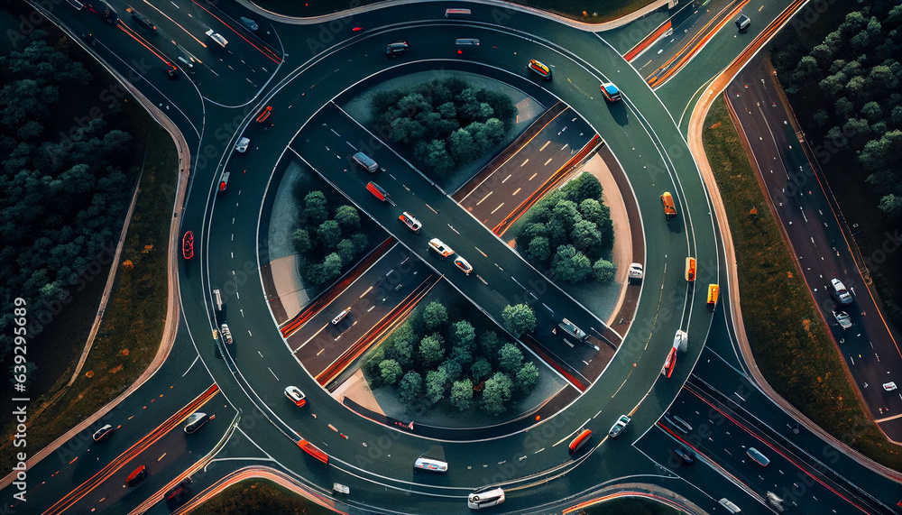 View of highway, traffic in roundabouts is part of everyday life ...