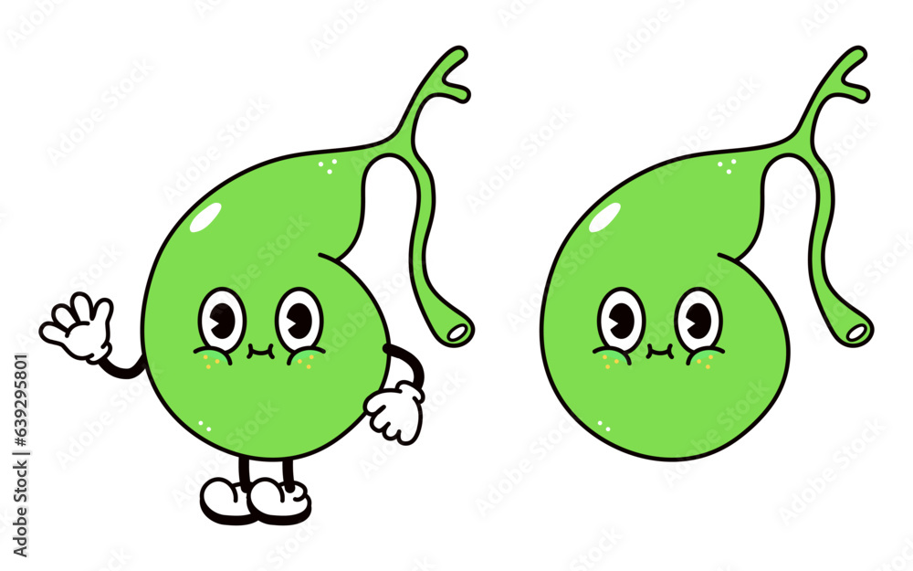 Gallbladder character. Vector hand drawn traditional cartoon vintage ...