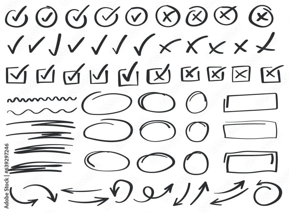 Check mark icon in hand drawn style. Handmade doodle vector ...