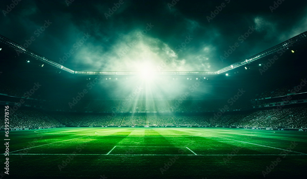 Background image of a football stadium. There are spotlights shining on ...