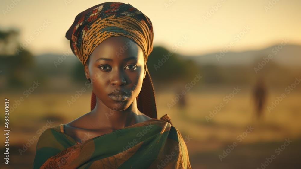 Portrait of a fictional traditional South-Saharan African woman in the ...