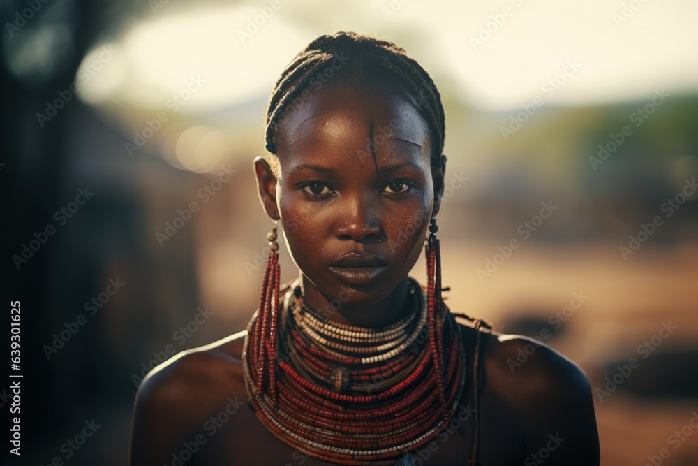 Portrait of a fictional traditional South-Saharan African woman in the ...