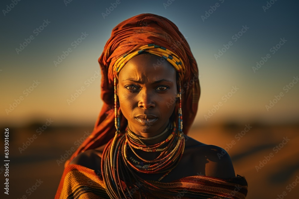 Portrait of a fictional traditional South-Saharan African woman in the ...