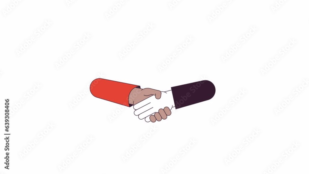 Networking shaking hands line 2D character hands animation. Negotiating ...