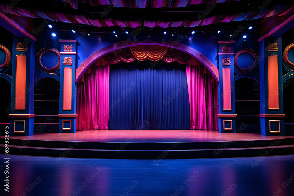 Theater stage light background with spotlight illuminated the stage for ...