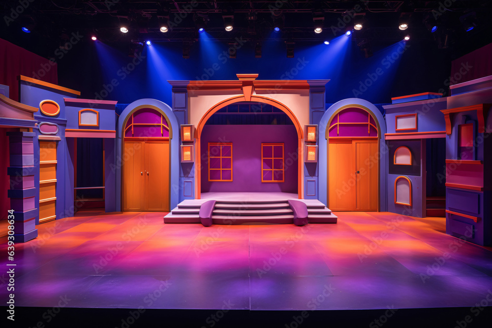 Foto de Theater stage light background with spotlight illuminated the ...