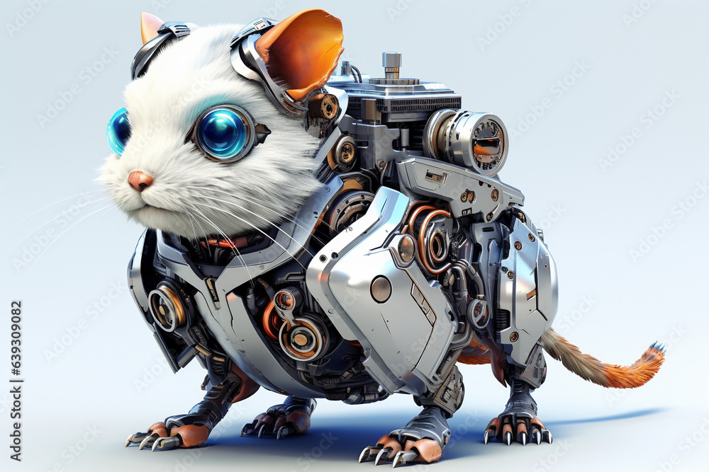 Cartoon robot mouse created by artificial intelligence on a neutral ...
