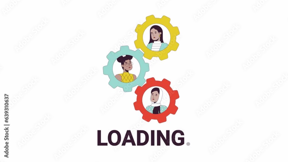 Teamwork gears line 2D loading animation. Women only business diverse ...