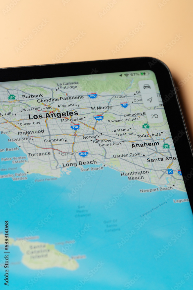 Car traffic in Los Angeles on google maps app Stock Photo | Adobe Stock