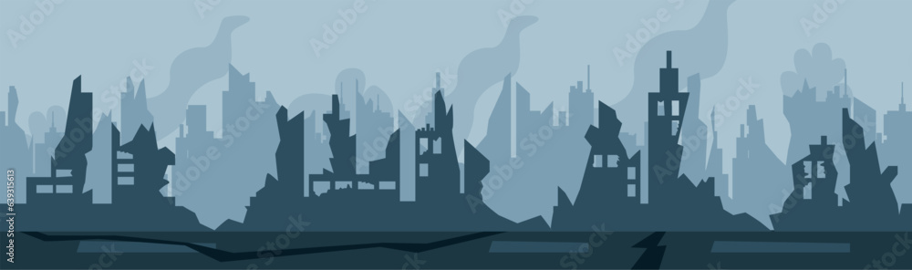 Vetor de Destroyed city concept landscape background illustration ...