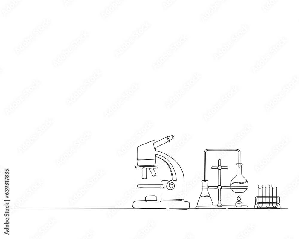 Continuous one line drawing of microscope and laboratory test tube ...