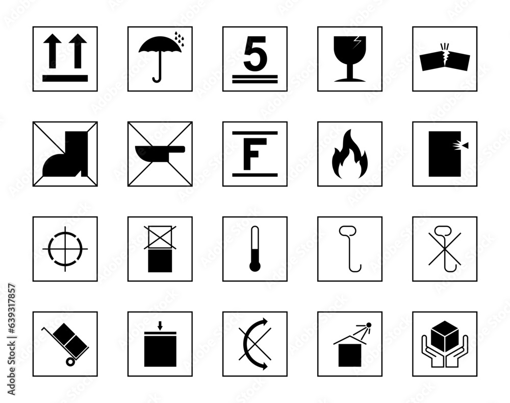 Packaging Symbols stroke outline icons set. Icon, Magnet, Air Mail ...