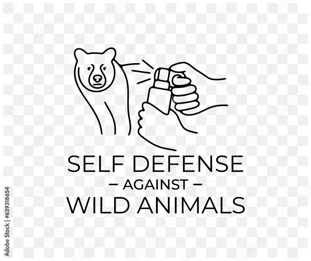 Self defense against wild animals, bear and bear spray, linear graphic ...