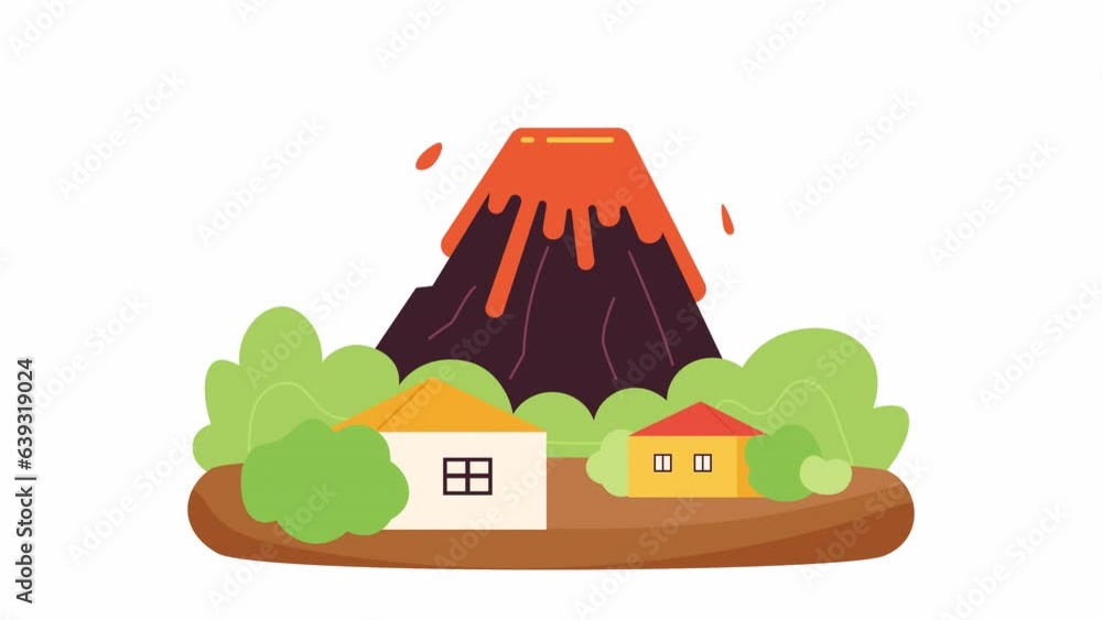 Lava natural disaster cartoon animation. Eruption volcano 4K video ...
