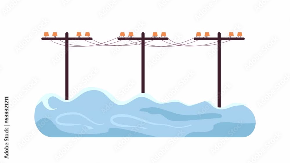 Stockvideo Severe flooding city cartoon animation. Flooded street with ...