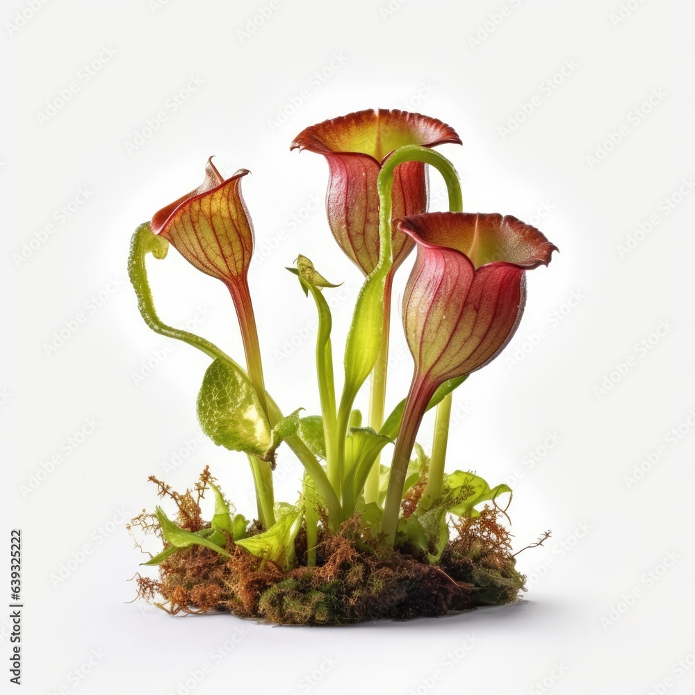 Carnivorous plant captured in the act of trapping, isolated on a white ...