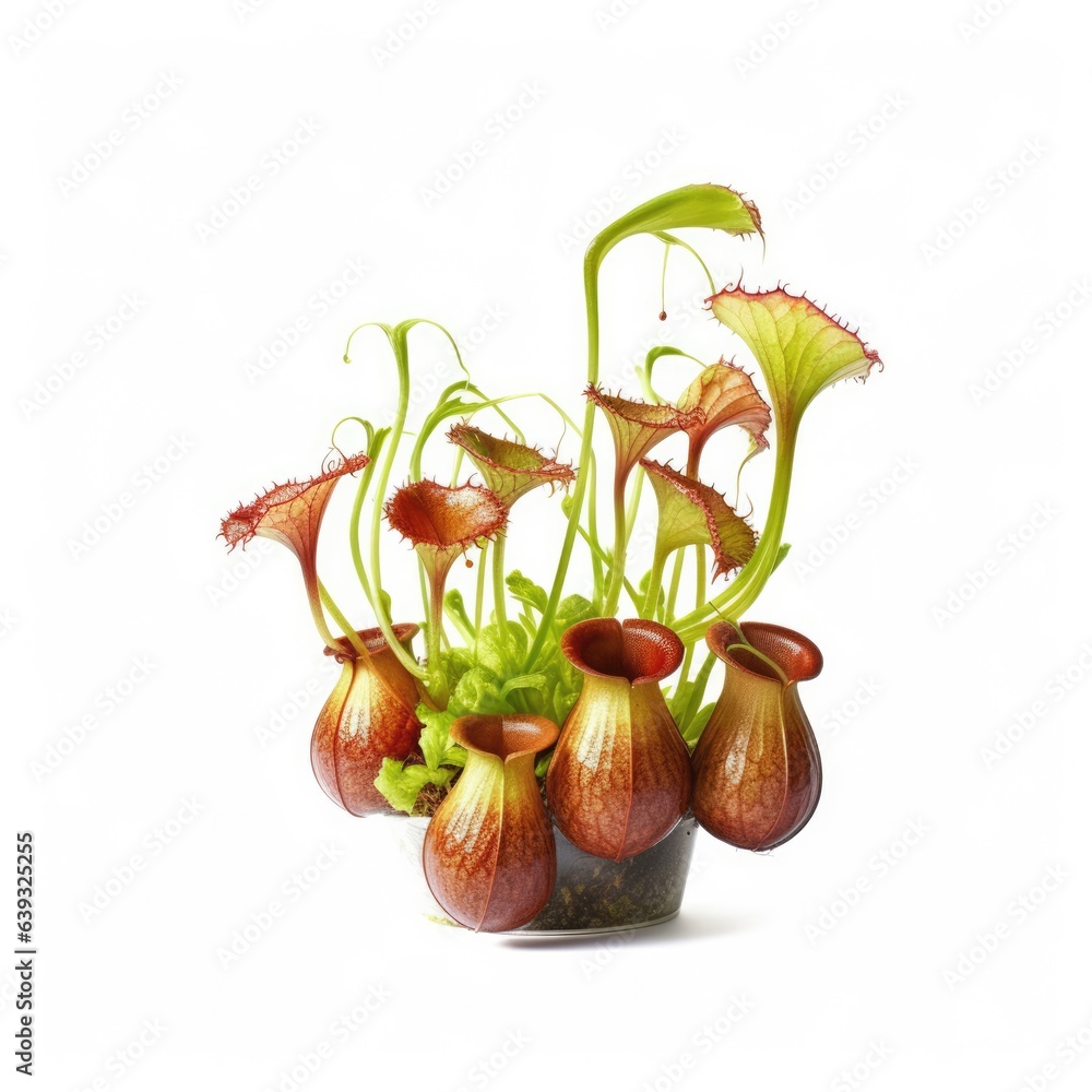 Carnivorous plant captured in the act of trapping, isolated on a white ...