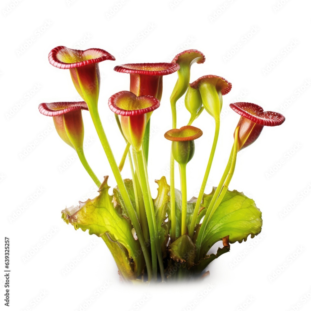 Carnivorous plant captured in the act of trapping, isolated on a white ...