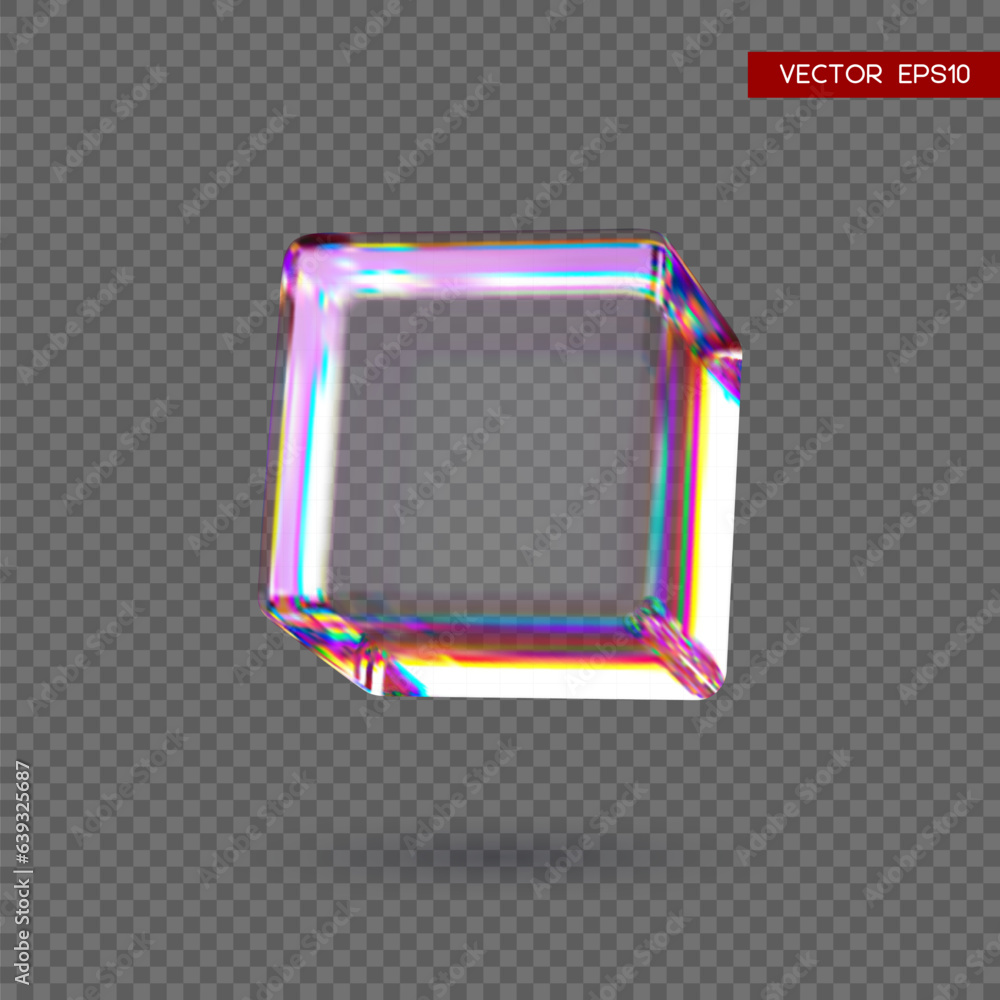 3d transparent glossy cube with dispersion effect. Rainbow colors ...