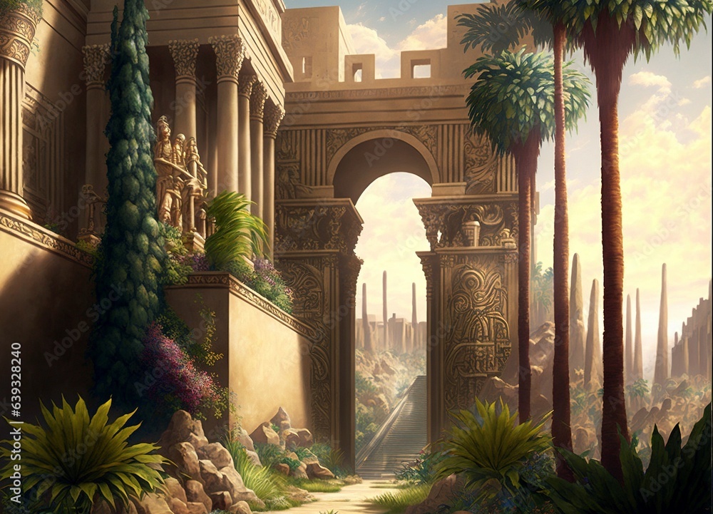 Fantasy Mesopotamian ancient city, Ishtar Gate, Hanging Gardens ...