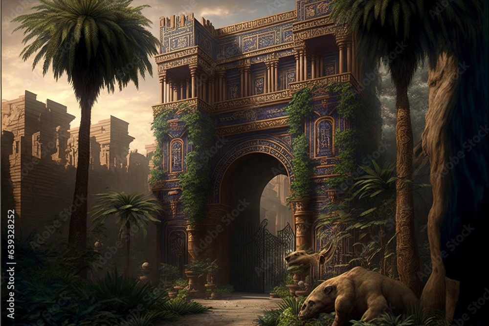Fantasy Mesopotamian ancient city, Ishtar Gate, Hanging Gardens ...