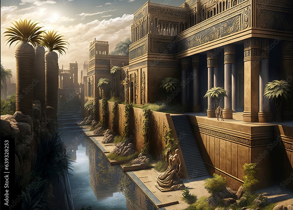 Fantasy Mesopotamian ancient city, Ishtar Gate, Hanging Gardens ...