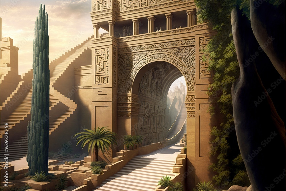 Fantasy Mesopotamian ancient city, Ishtar Gate, Hanging Gardens ...