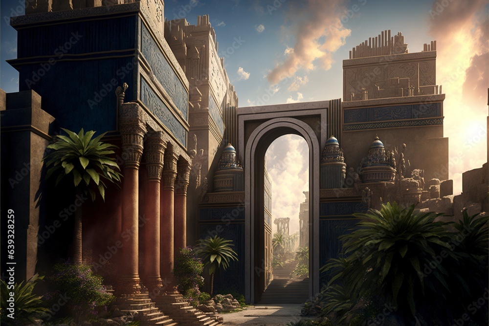 Fantasy Mesopotamian ancient city, Ishtar Gate, Hanging Gardens ...