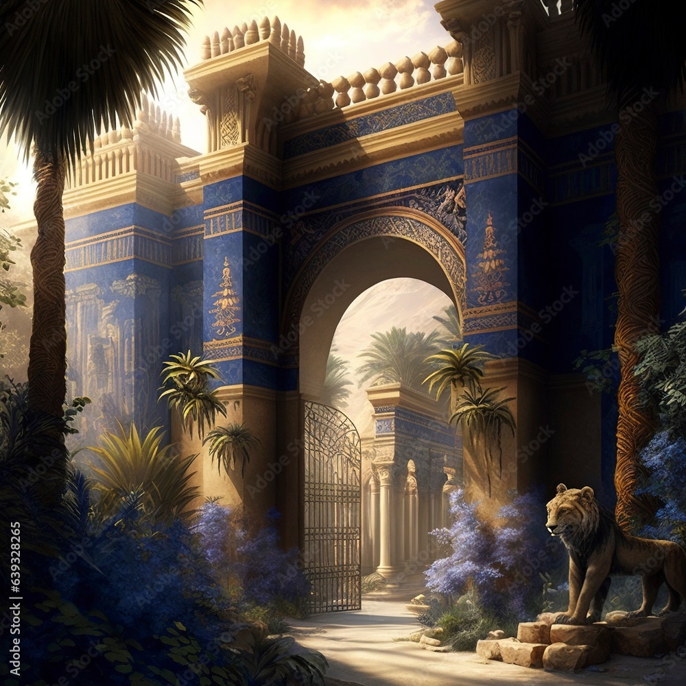Fantasy Mesopotamian ancient city, Ishtar Gate, Hanging Gardens ...
