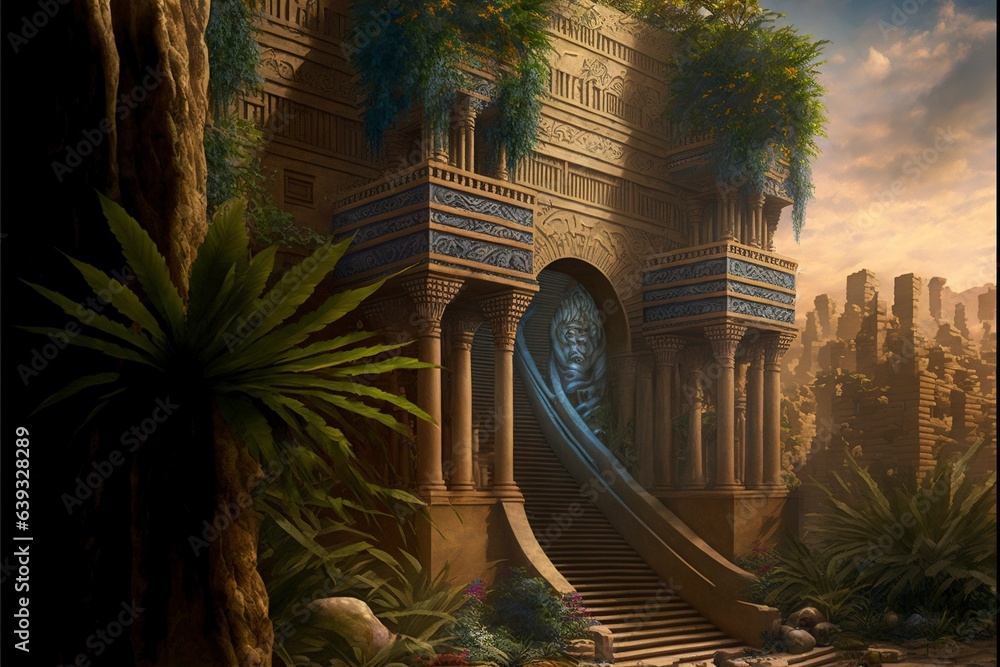 Fantasy Mesopotamian ancient city, Ishtar Gate, Hanging Gardens ...