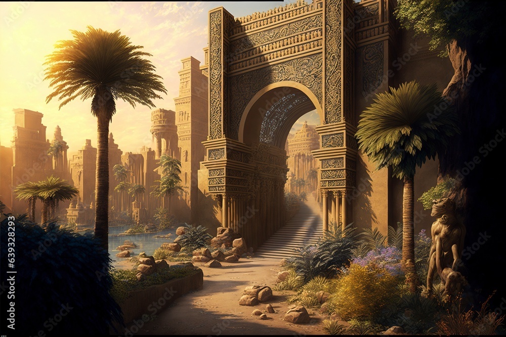 Fantasy Mesopotamian ancient city, Ishtar Gate, Hanging Gardens ...