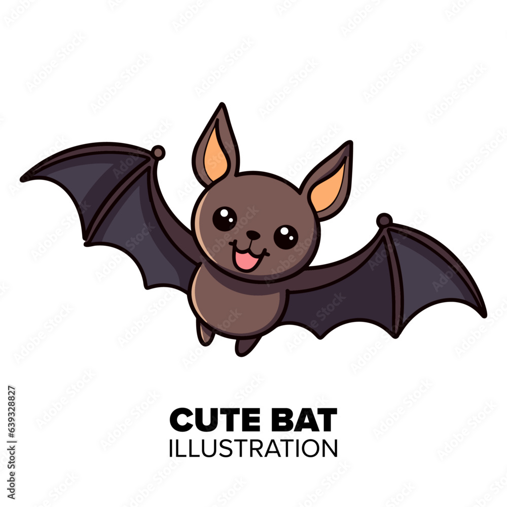 Cute funny flying bat Halloween cartoon character illustration: Spooky ...