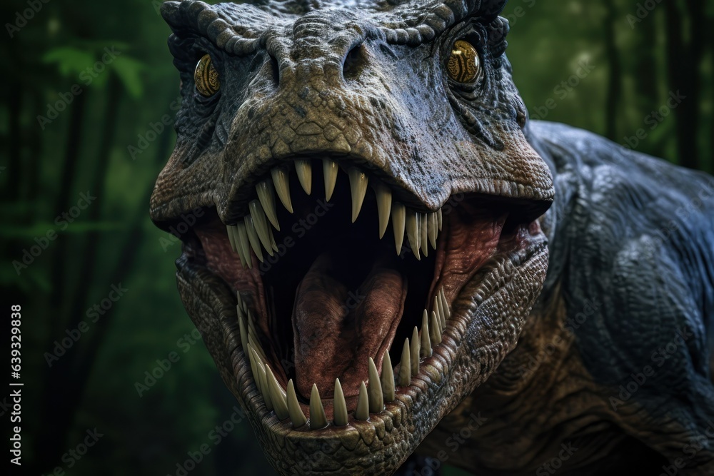 Tyrannosaurus Rex roaring at the camera, T-rex Jurassic prehistoric ...