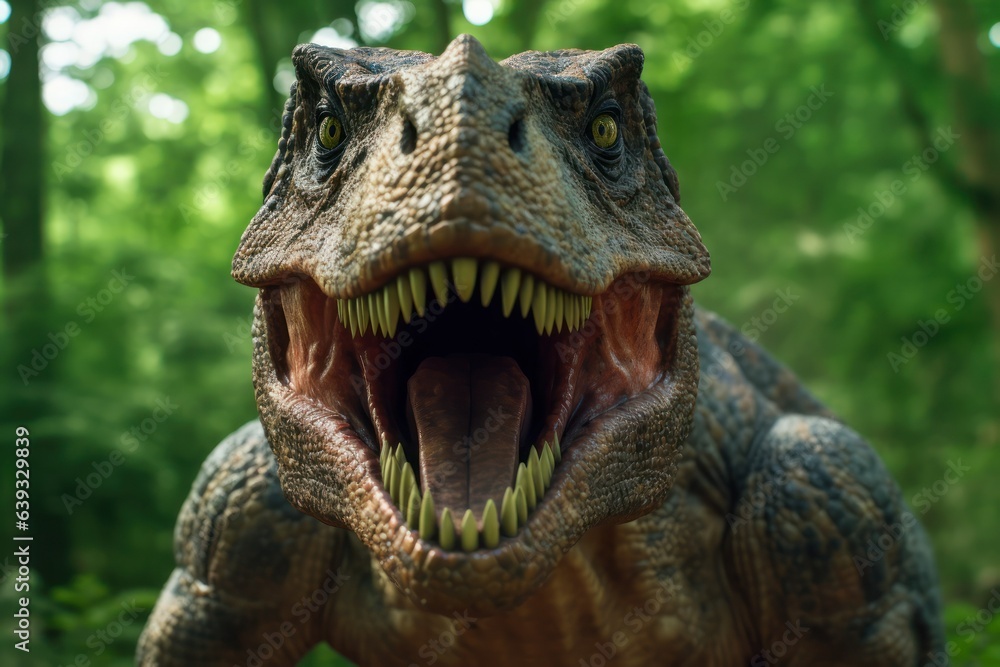 Tyrannosaurus Rex roaring at the camera, T-rex Jurassic prehistoric ...