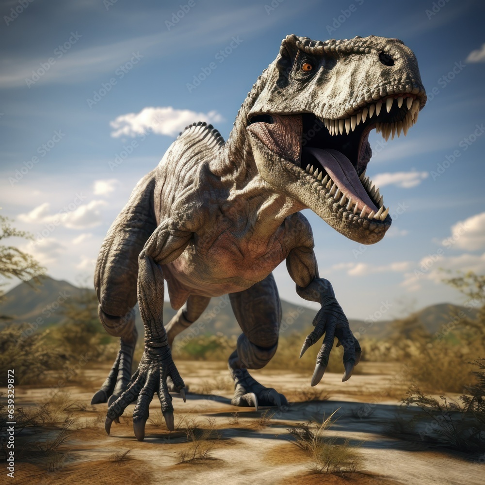 Tyrannosaurus Rex running towards prey and roaring, T-rex Jurassic ...