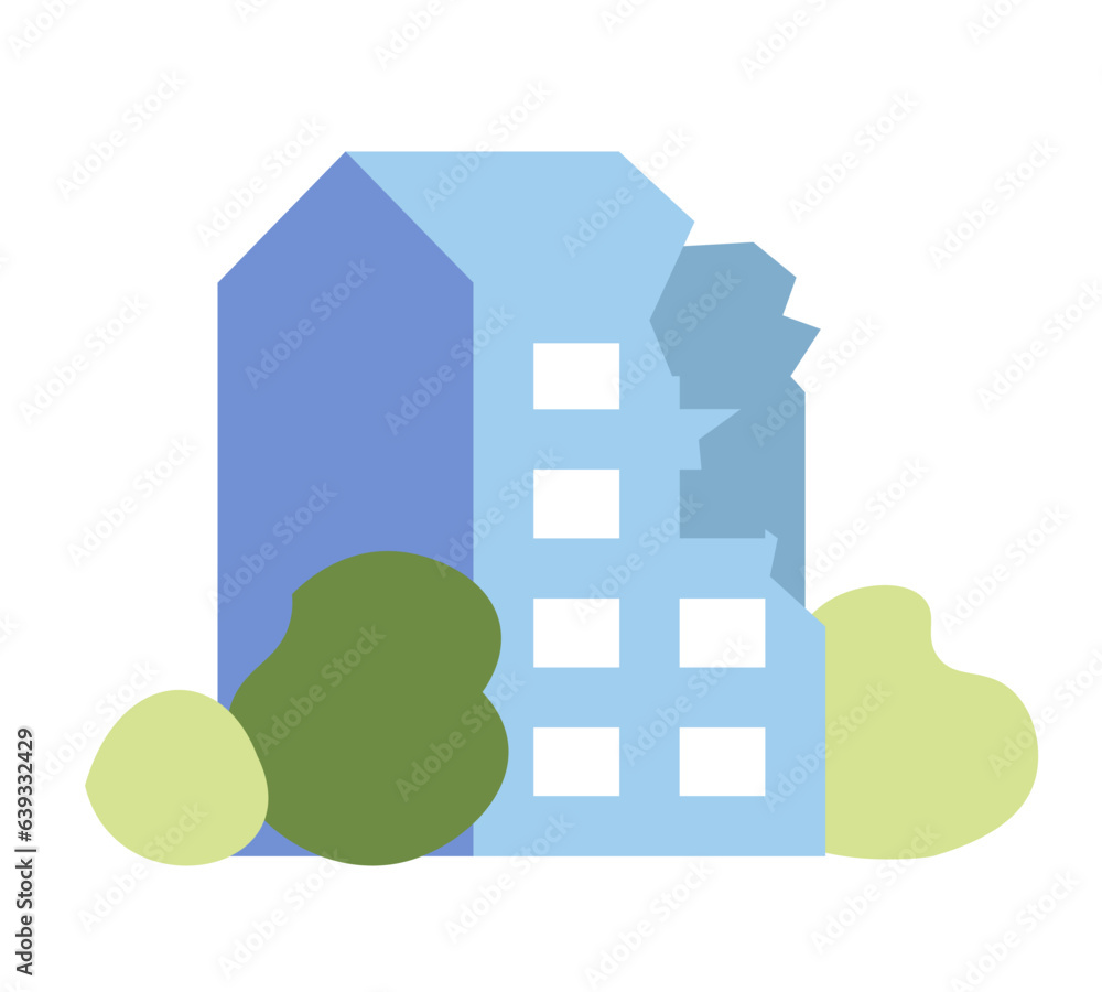 Broken building semi flat colour vector object. Damages after ...