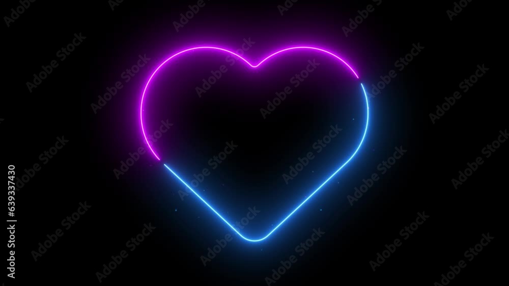 Animated neon glowing heart frame. Colorful laser show seamless loop 4K ...