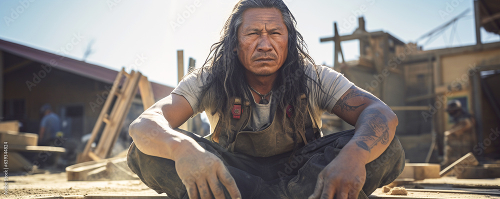 Indigenous Builder: Native American Man in Construction Work Stock ...