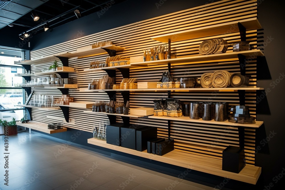 Shelving system with slat wall display. Generative AI Stock ...