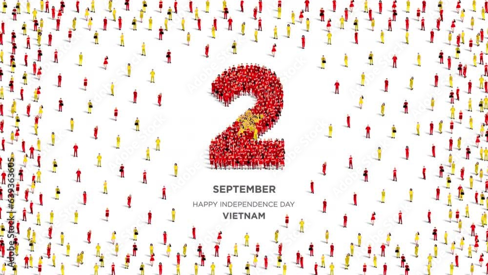 Happy Independence Day Vietnam. A large group of people form to create ...
