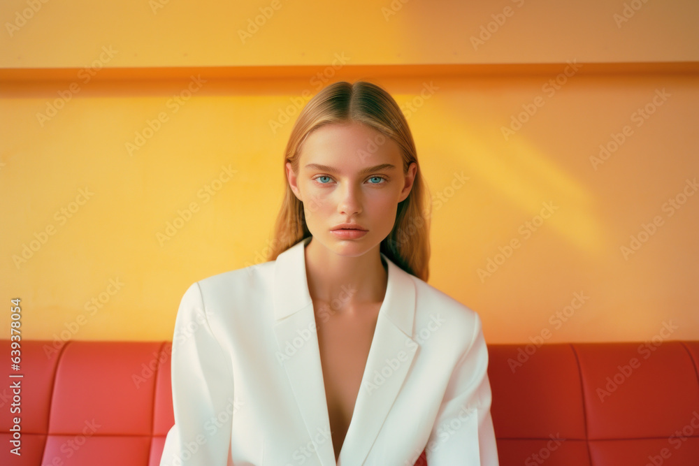 woman/model in a colorful daylight clean/natural beauty commercial ...