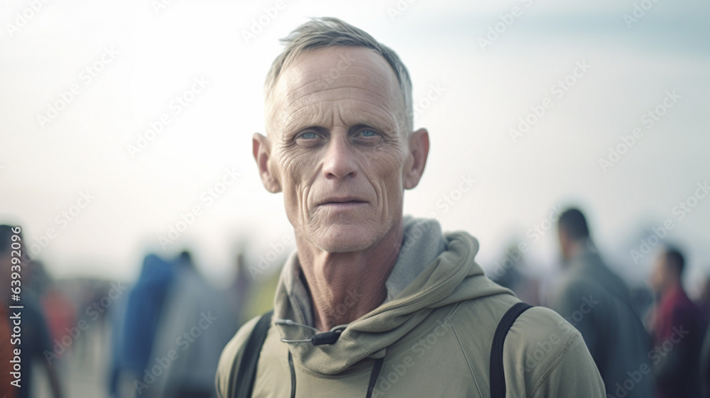 an elderly man with wrinkles and thinning hair and unhealthy pale skin ...