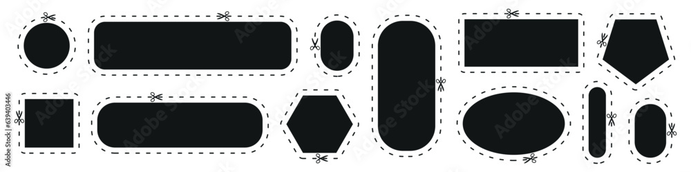 Cut line icons scissor and coupon symbols, dash marks. Voucher with ...