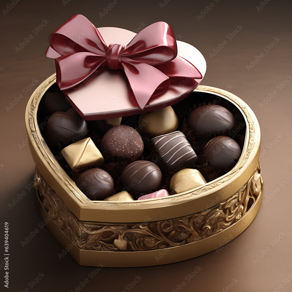 Poster Recipiente en forma de corazón con bombones y un lazo – Wall Art ...