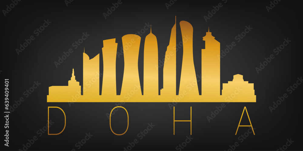Doha, Qatar Gold Skyline City Silhouette Vector. Golden Design Luxury ...