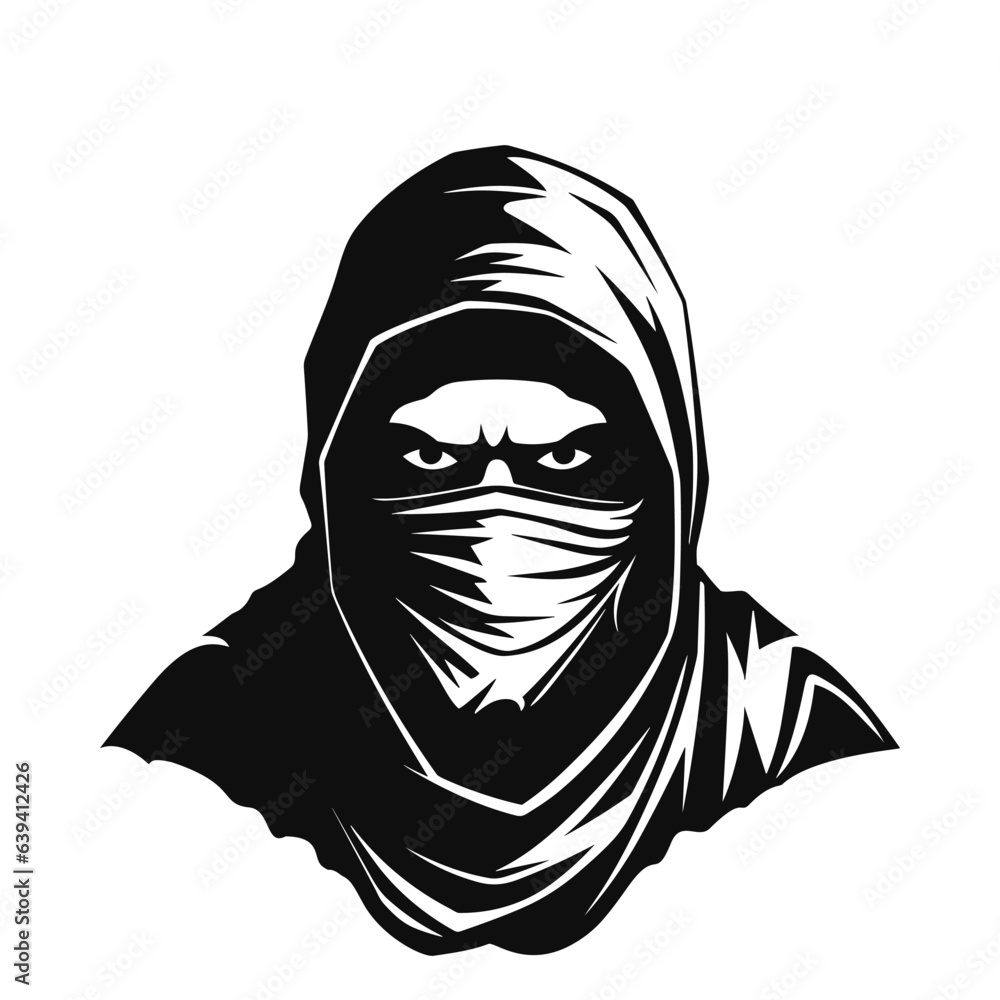 Poster Hooded man logo. Black silhouette. Vector illustration – Wall ...