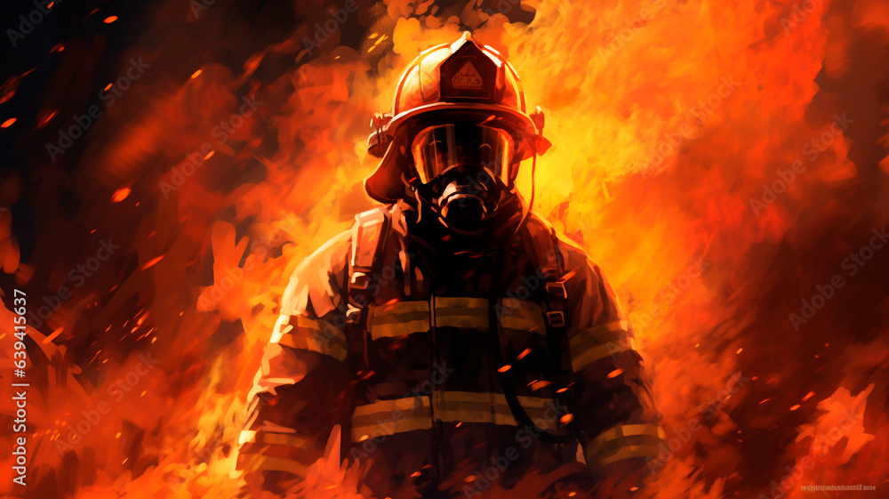 A visual representation featuring a firefighter positioned amidst ...