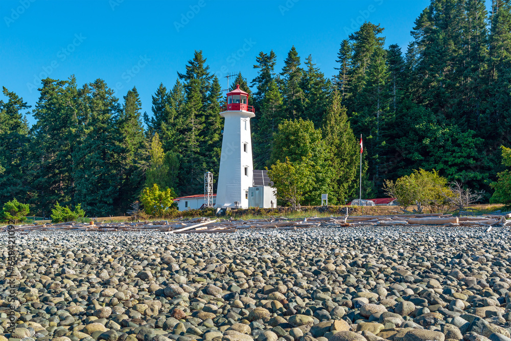 Lighthouse of Cape Mudge town by the Discovery Passage, Quadra Island ...