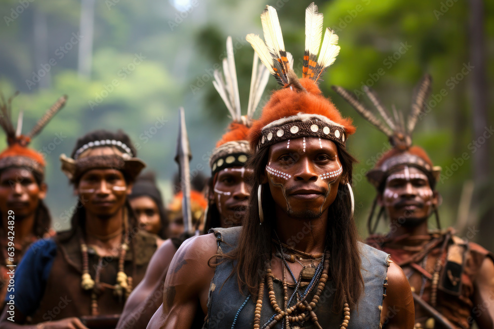 Indian from South and North America. national costume of the indigenous ...